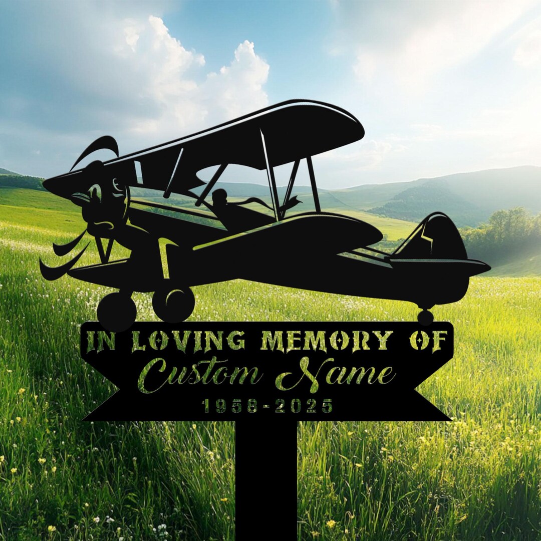 Personalized Airplane Memorial Stake, Laser Cut Metal Grave Marker - Etsy