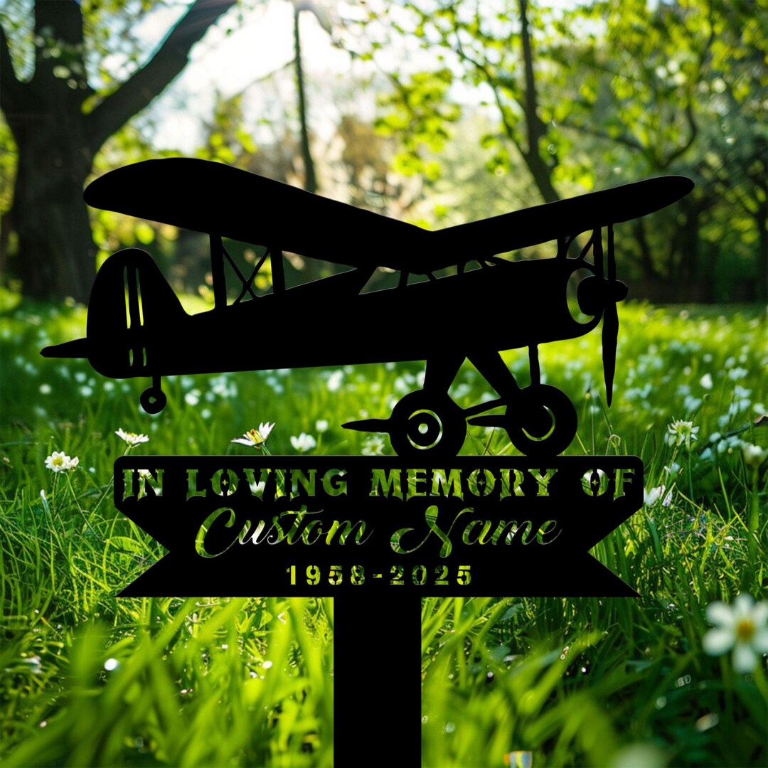Personalized Metal Airplane Memorial Stake, Engraved Remembrance Sign ...