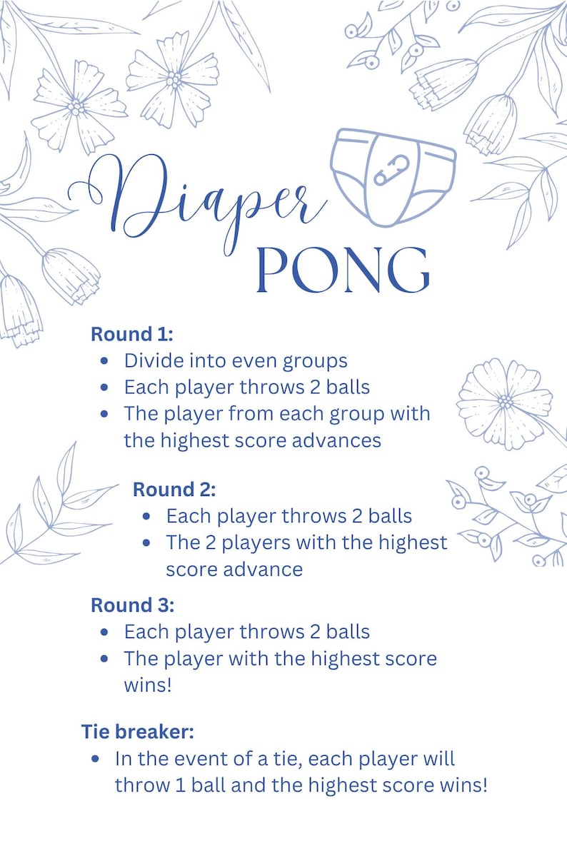 Baby Shower Game: Diaper Pong W/ Instructions - Etsy