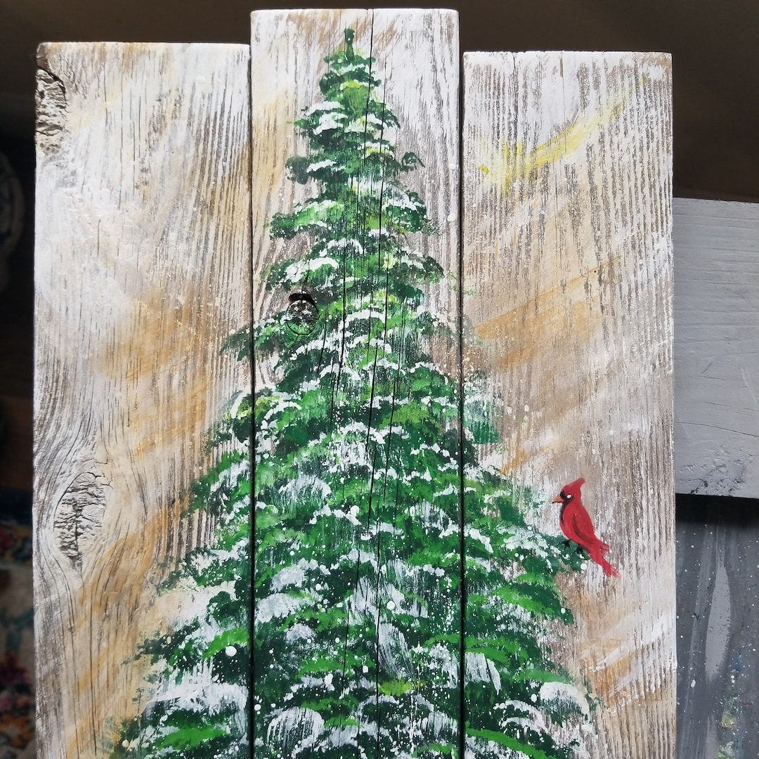 Snowy Pine Tree Winter Magic Rustic Art Home Decor Farmhouse Pallet ...