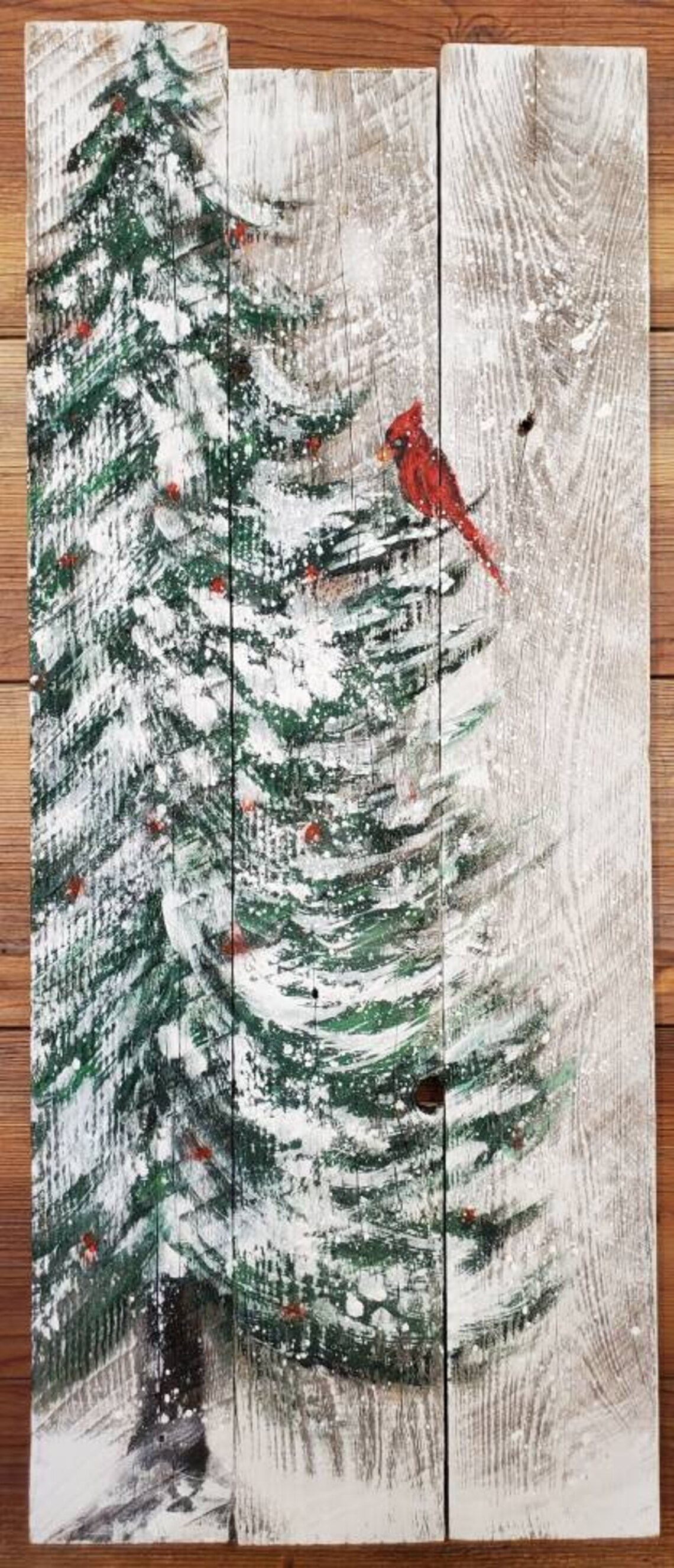 Snowy Pine Tree Winter Magic Rustic Distressed Art Reclaimed - Etsy