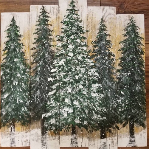 Snowy Pine Tree Winter Magic Rustic Art Home Decor Farmhouse - Etsy