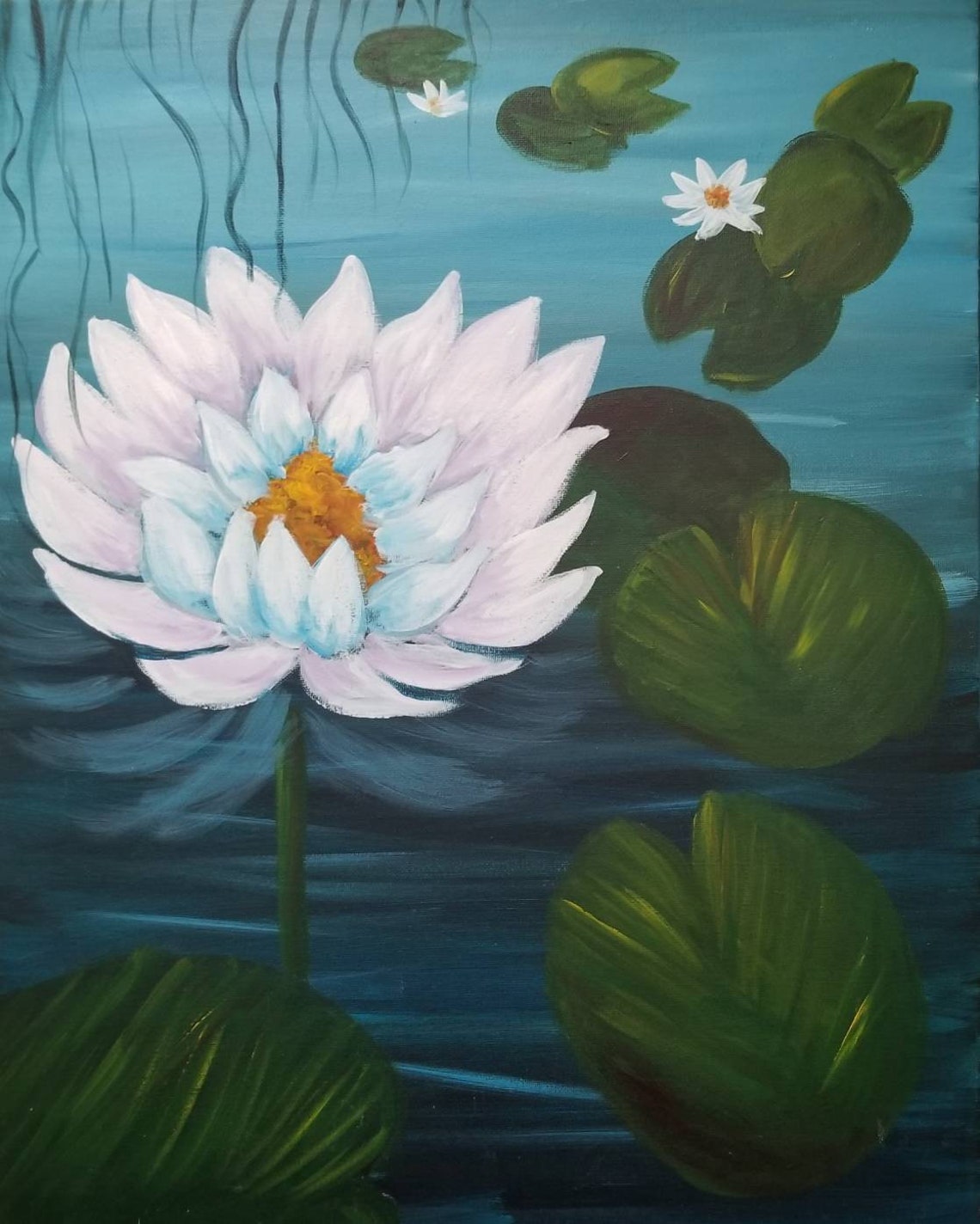 White Lotus Rebirth Home Decor Art Original Painting Nature Wall Studio ...