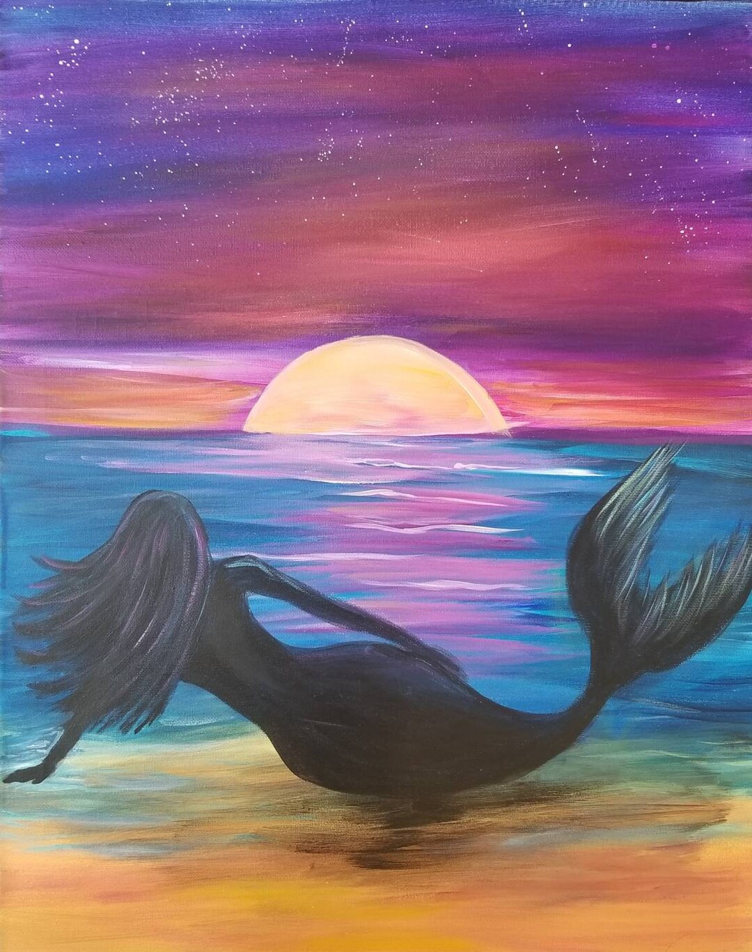 Sunset Mermaid Goddess of the Sea on Canvas Art Beach Nautical Home ...