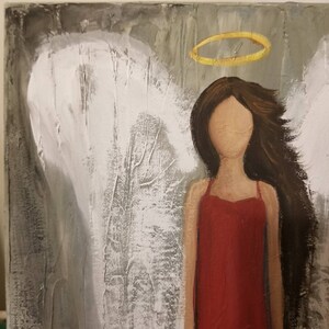 Angel in Red Dress Abstract Wings Home Decor Spiritual Art Painting ...
