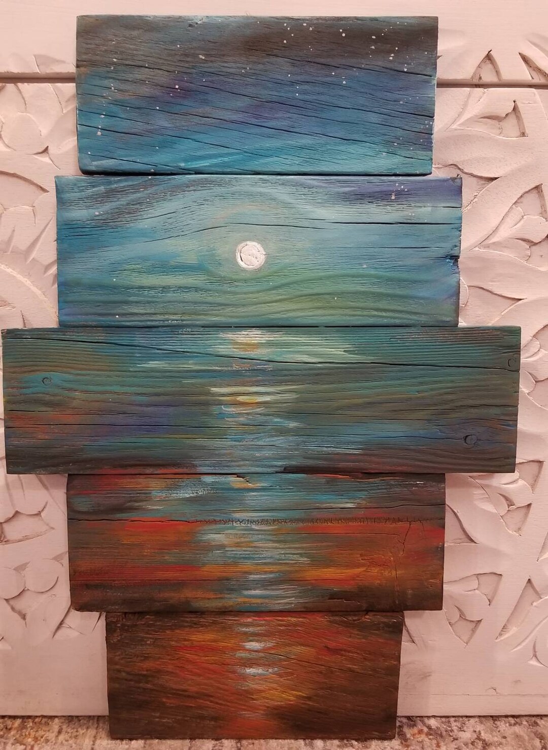 Rustic Moon Painting Reclaimed Wood Pallet Art Home Decor Color Energy ...
