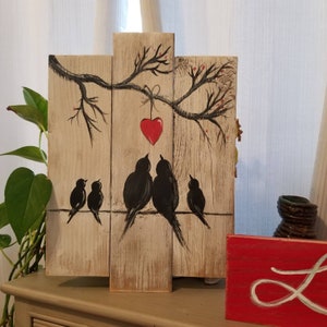 Birds on a Wire Heart Tree Love Reclaimed Rustic Wood Art Home Decor ...