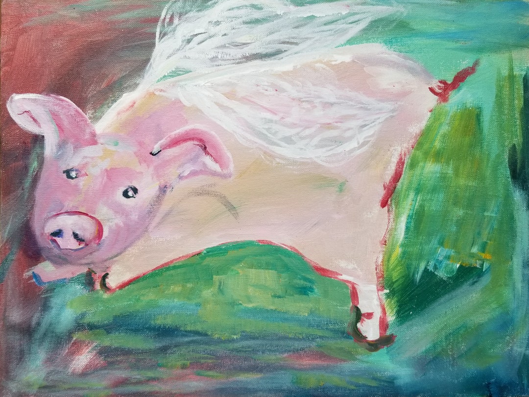 Abstract Flying Pig Download Print Original Art Painting Home Decor ...