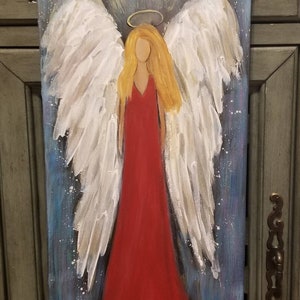Blonde Angel Red Dress Art Painting Memorial Gift - Etsy