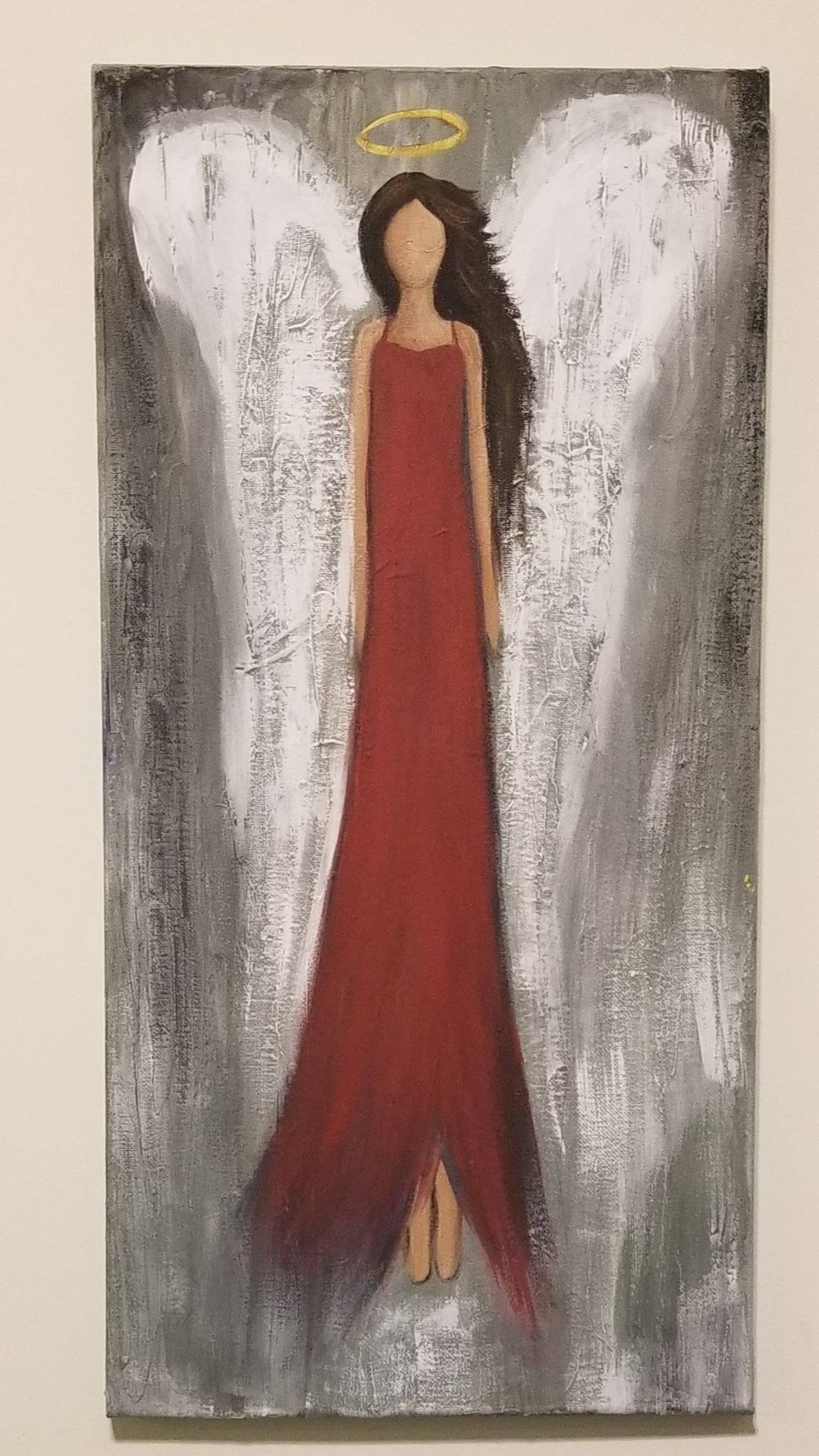 Angel in Red Dress Abstract Wings Home Decor Spiritual Art Painting ...