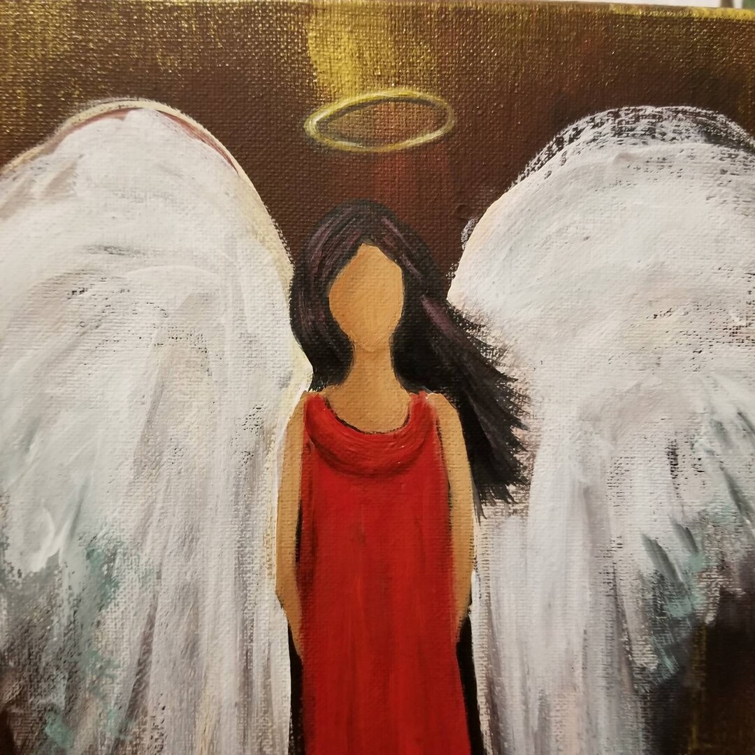 Angel Red Dress Gold Accent Home Decor Spiritual Art Painting Peaceful ...