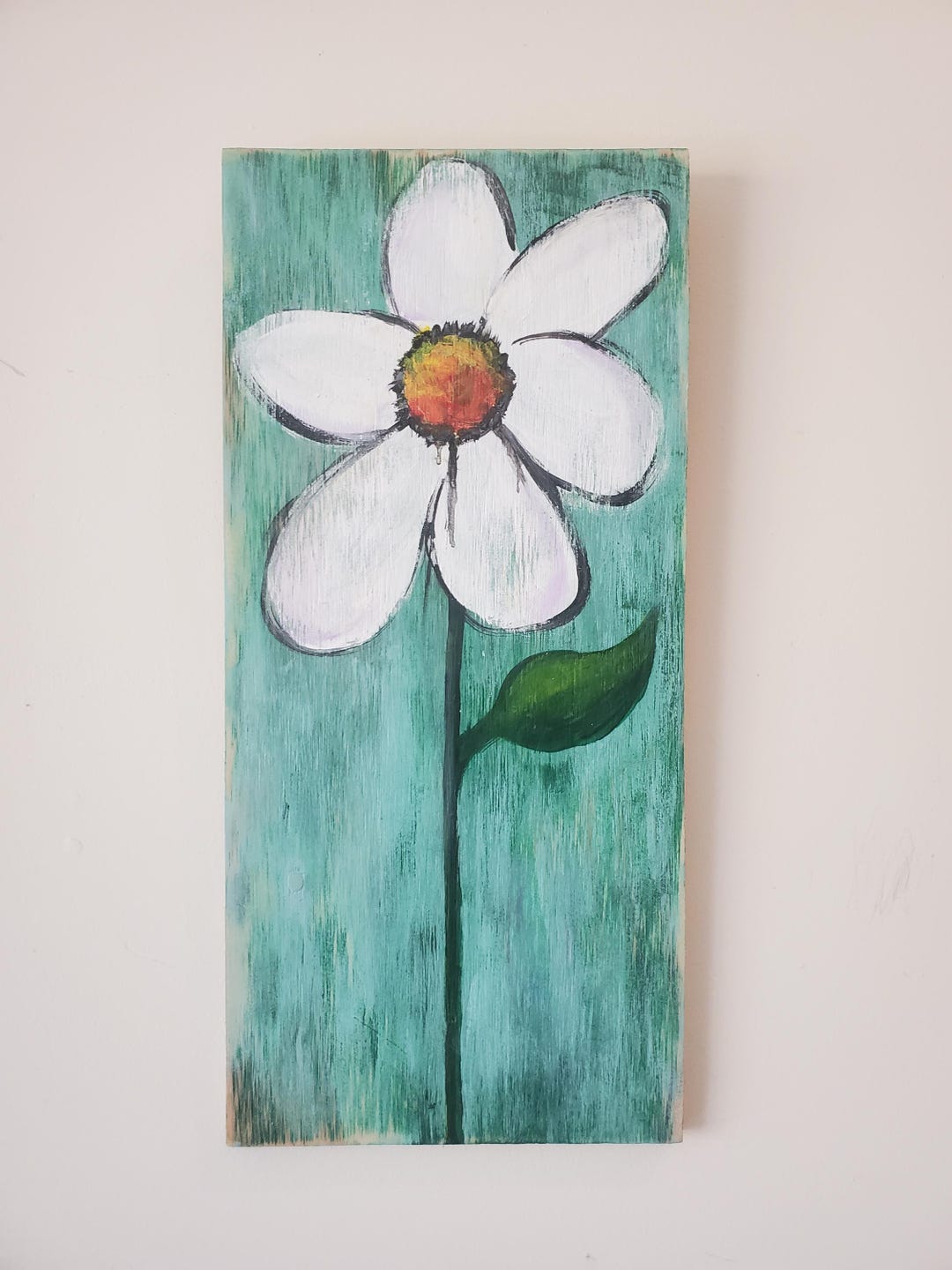 Daisy Boho Art Flower Wood Painting - Etsy