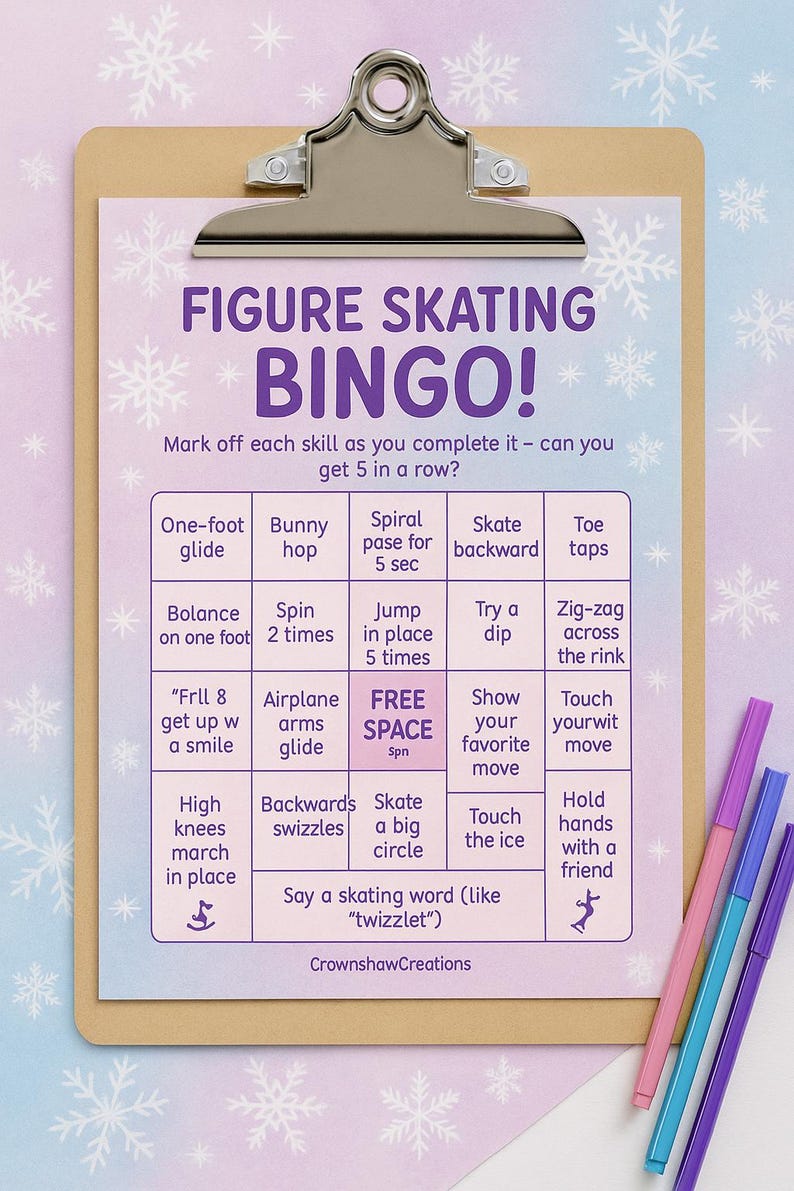 Figure Skating Bingo Printable Game | Fun Practice Challenge Sheet for ...