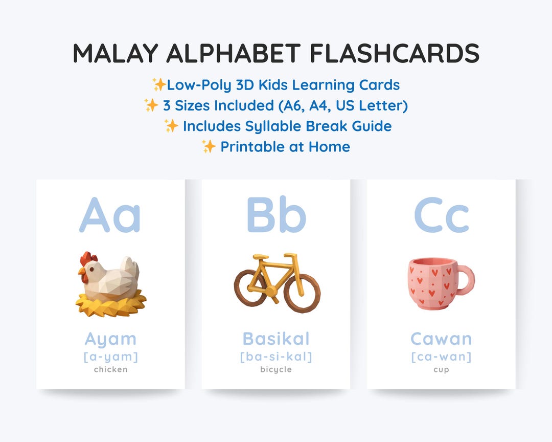 Malay Alphabet Flashcards A-Z - Etsy
