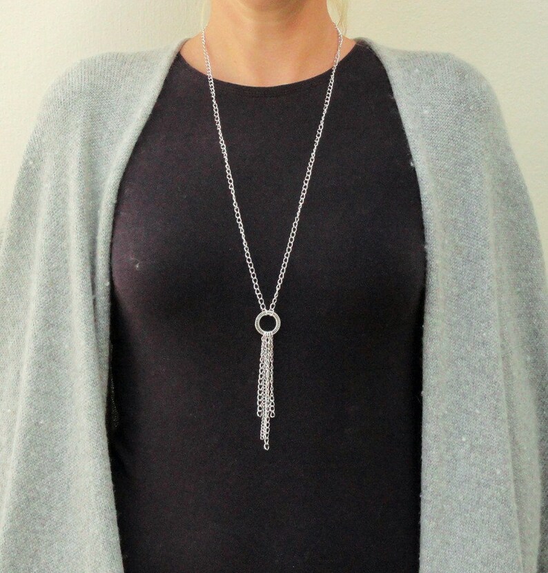 Silver Tassel Necklace Silver Chain Tassel Necklace Ring Etsy