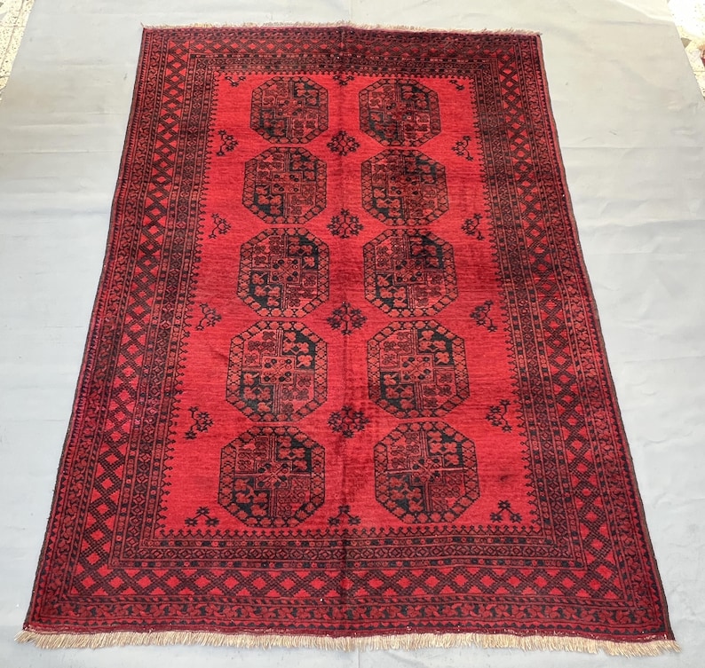 Antique Red Filpai Rug, Iconic Elephant Foot Tribal Carpet, 6x8 Hand ...