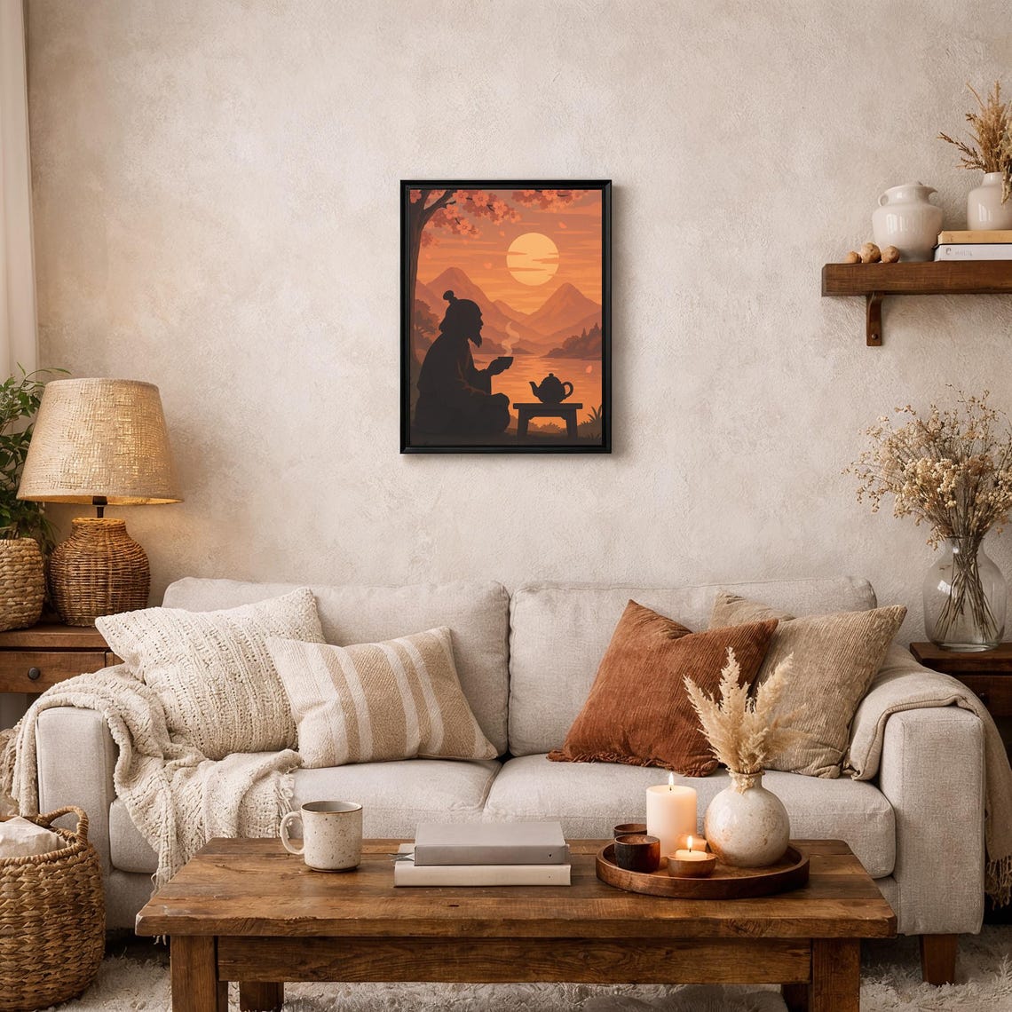 Minimalist Anime Wall Art, Zen Avatar Inspired, Sakura Tree, Cherry ...