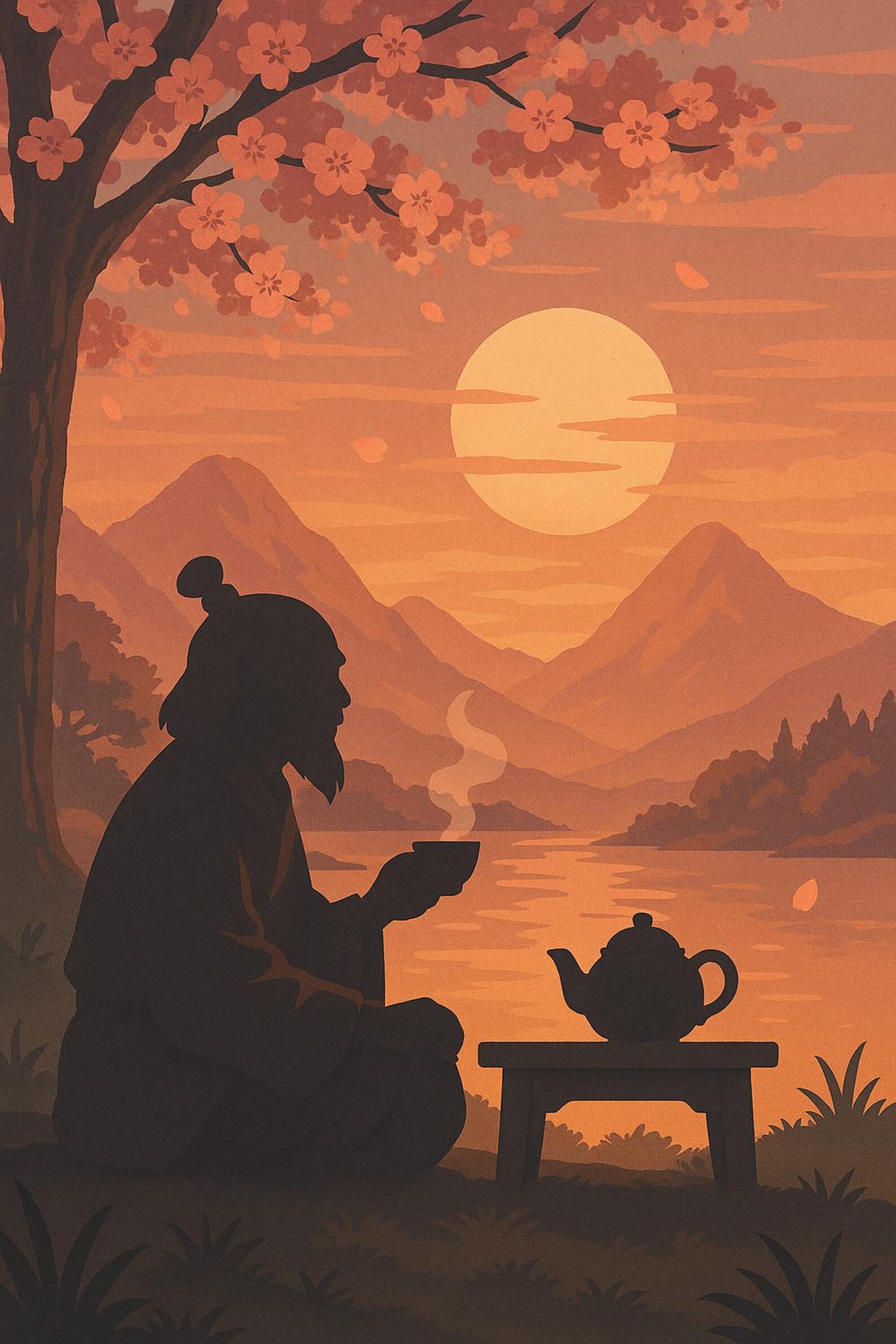 Uncle Iroh Tea Time, Minimalist Sunset Anime Wall Art, Zen Avatar ...