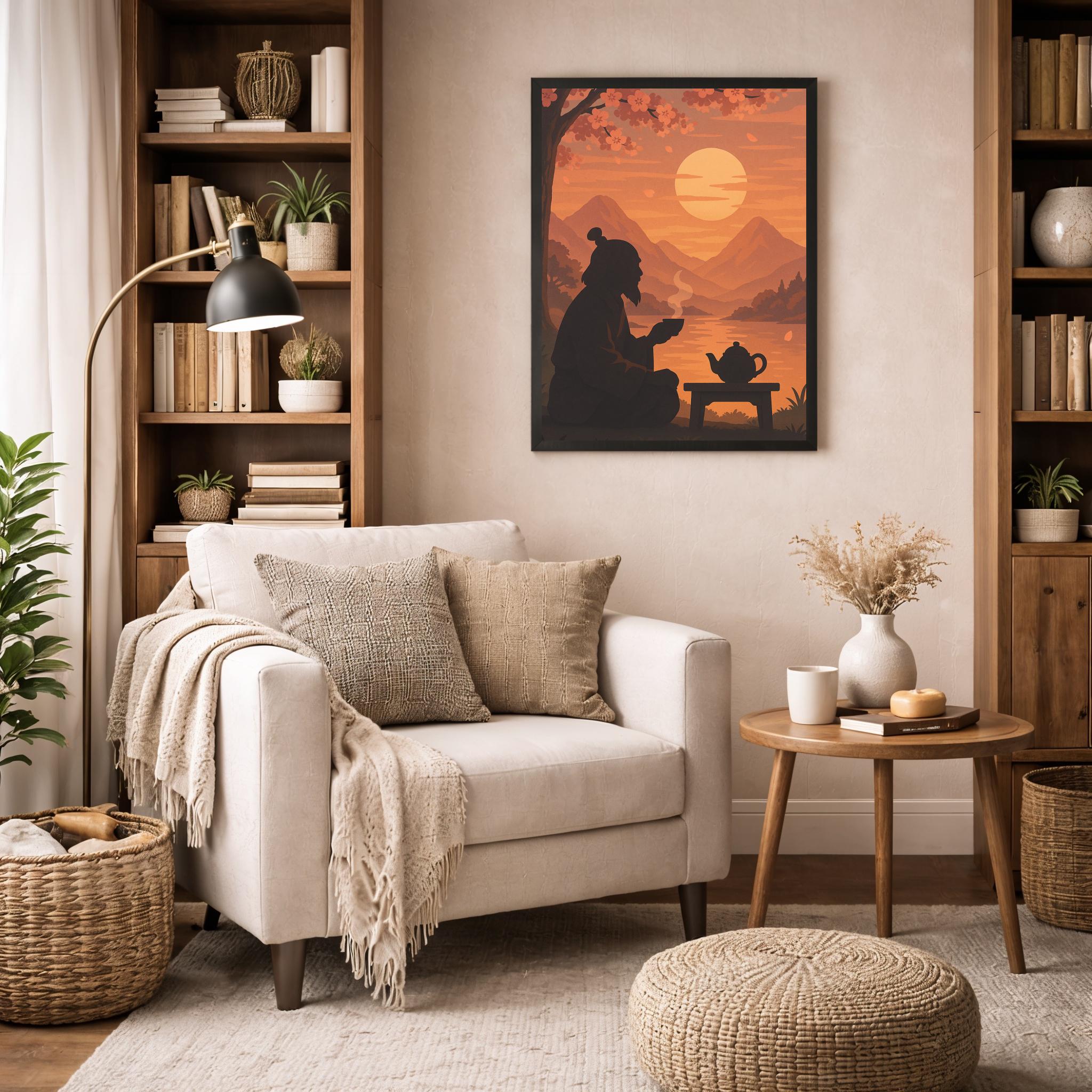 Minimalist Anime Wall Art, Zen Avatar Inspired, Sakura Tree, Cherry ...