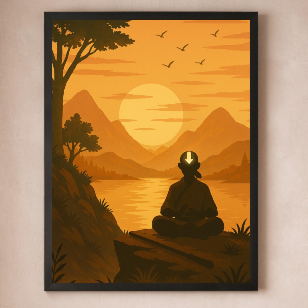 Minimalist Avatar Sunset Wall Art, Avatar Aang at Peace, Peaceful Anime ...