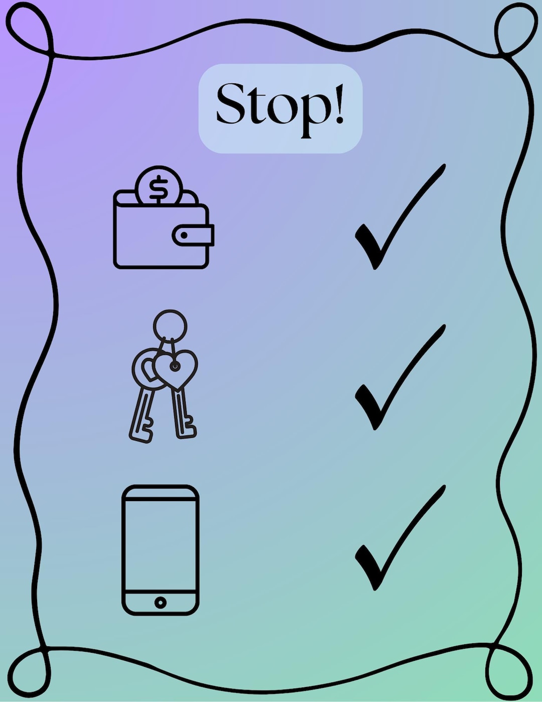 Door Reminder Checklist | "stop & Check" Printable Sign (wallet, Keys ...