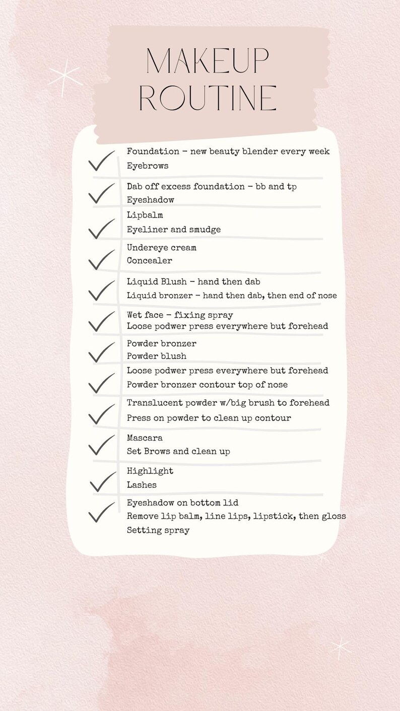 Step-by-step Make-up Routine Checklist - Etsy