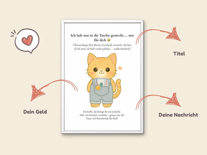 Funny Cat Money Gift Printable, Cute Digital Cash Holder in Overalls ...