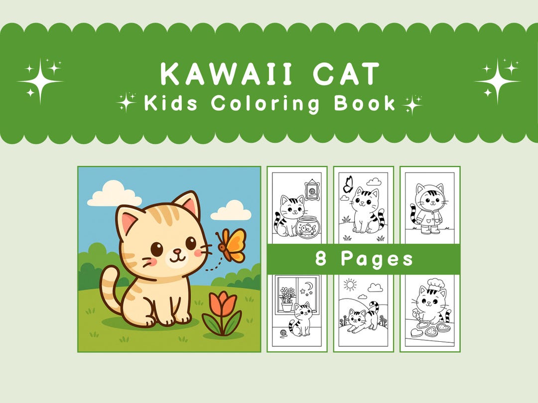 Kawaii Cat Coloring Book for Kids & Adults | Cute Printable Cat ...