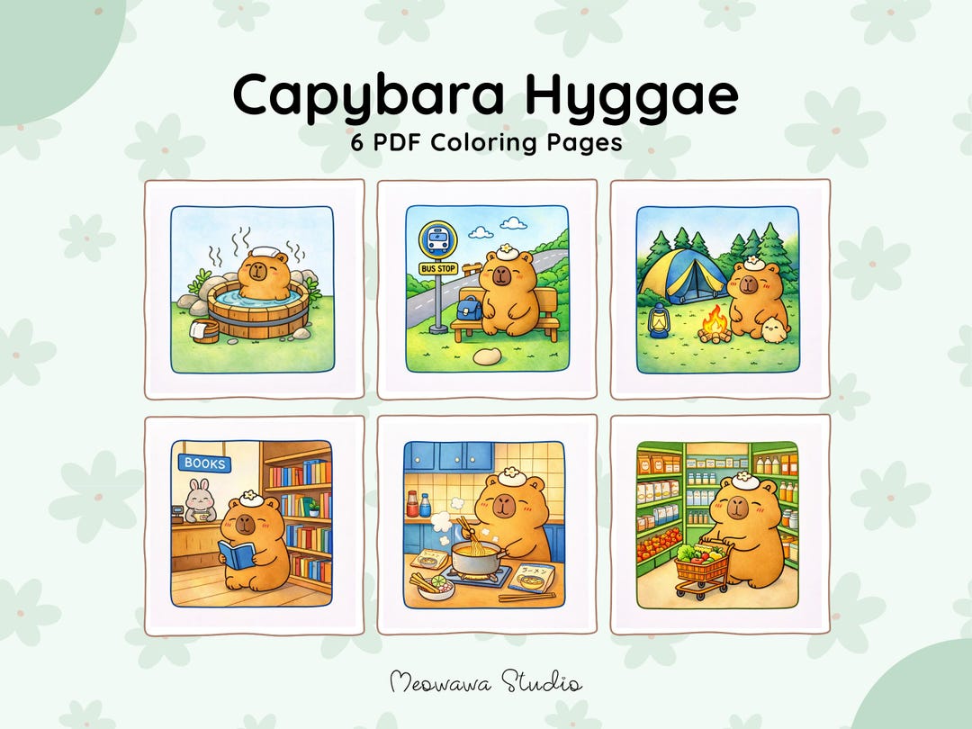 Capybara Hyggae Coloring Book, Cozy Capybara Life Scenes, Cute Relaxing ...