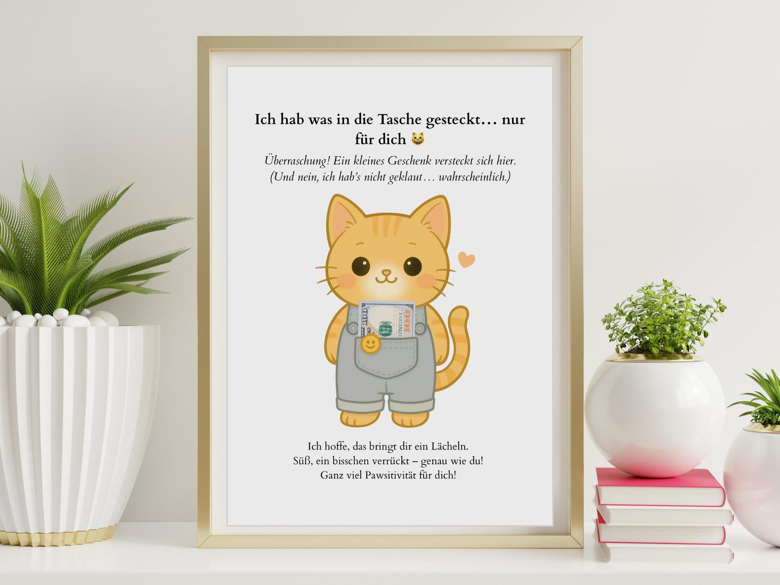 Funny Cat Money Gift Printable, Cute Digital Cash Holder in Overalls ...