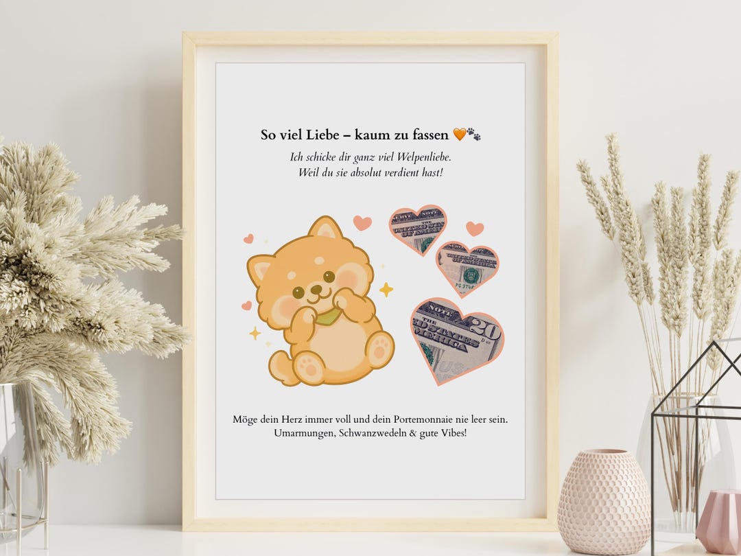 Cute Dog Money Gift Printable, Puppy Love Cash Card, Digital Frame Gift ...