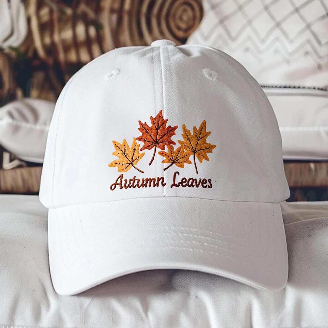 Autumn Leaves Embroidered Baseball Cap, Fall Maple Leaf Hat, White Dad ...