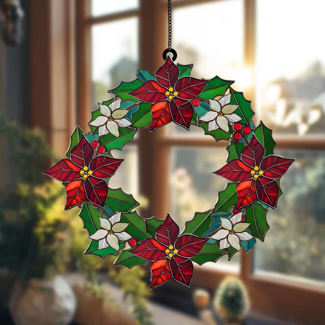 Christmas Wreath Window Suncatcher, Holy Wreath Christmas Suncatcher ...