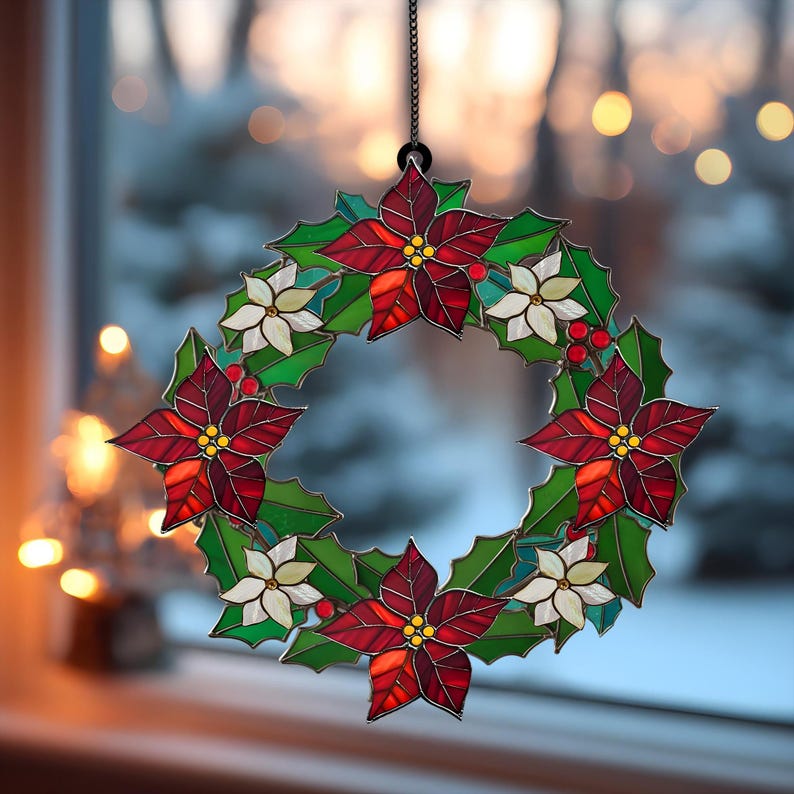 Christmas Wreath Window Suncatcher, Holy Wreath Christmas Suncatcher ...