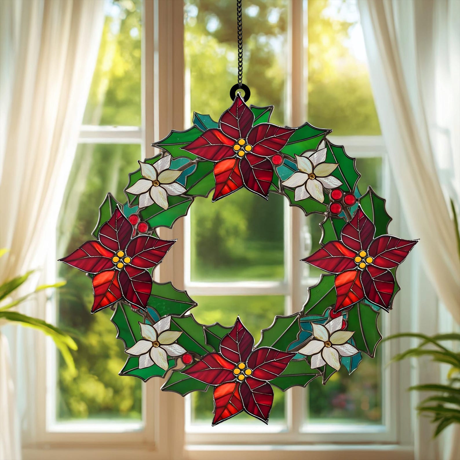 Christmas Wreath Window Suncatcher, Holy Wreath Christmas Suncatcher ...
