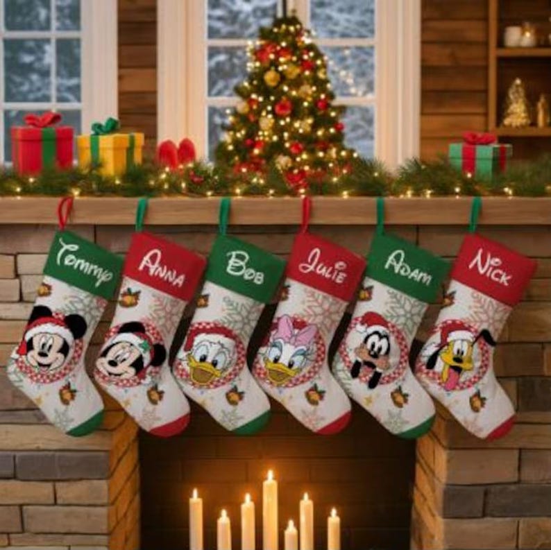 Custom Disney Christmas Stocking | Retro Very Merry All Characters ...