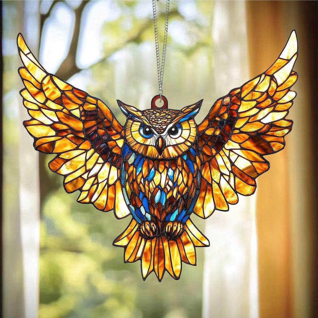 Owl Acrylic Suncatcher Hanging Sign, Owl Window Hanging, Owl Ornament ...