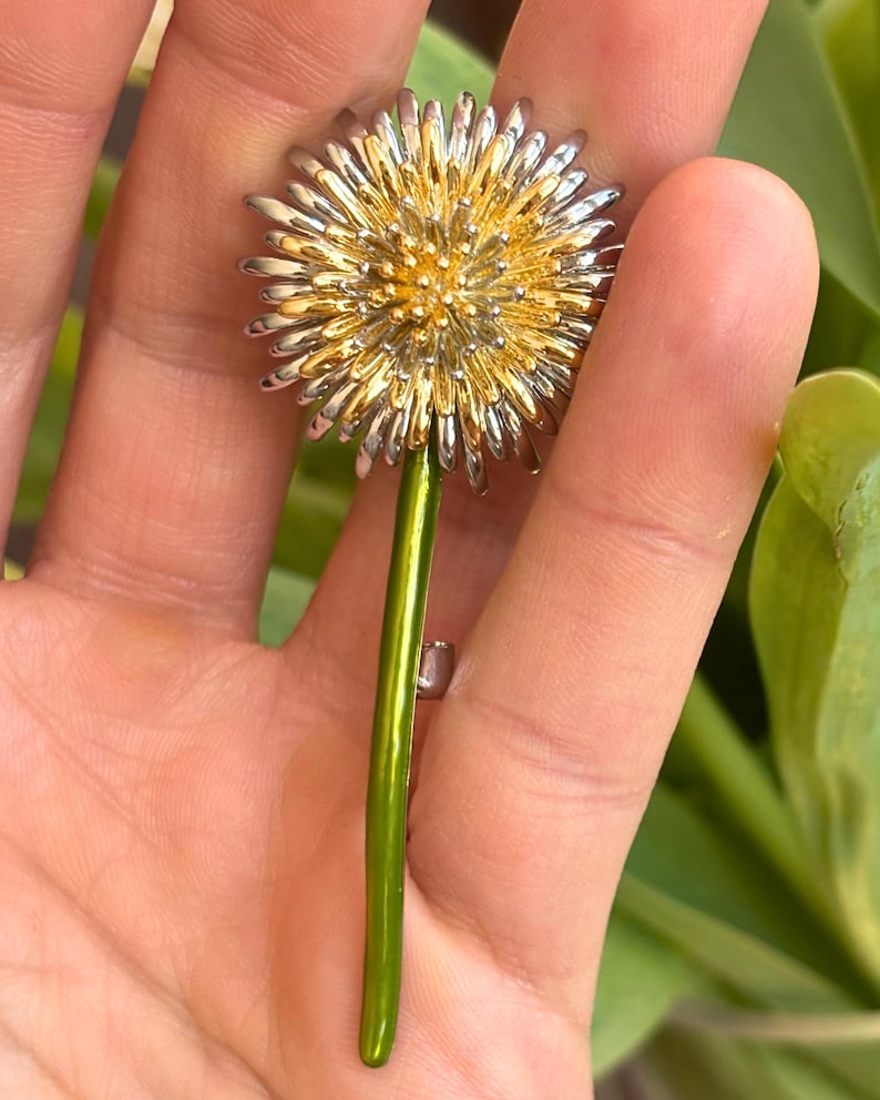 Handmade Dandelion Flower Brooch: Silver & Gold Stainless Steel - Etsy UK
