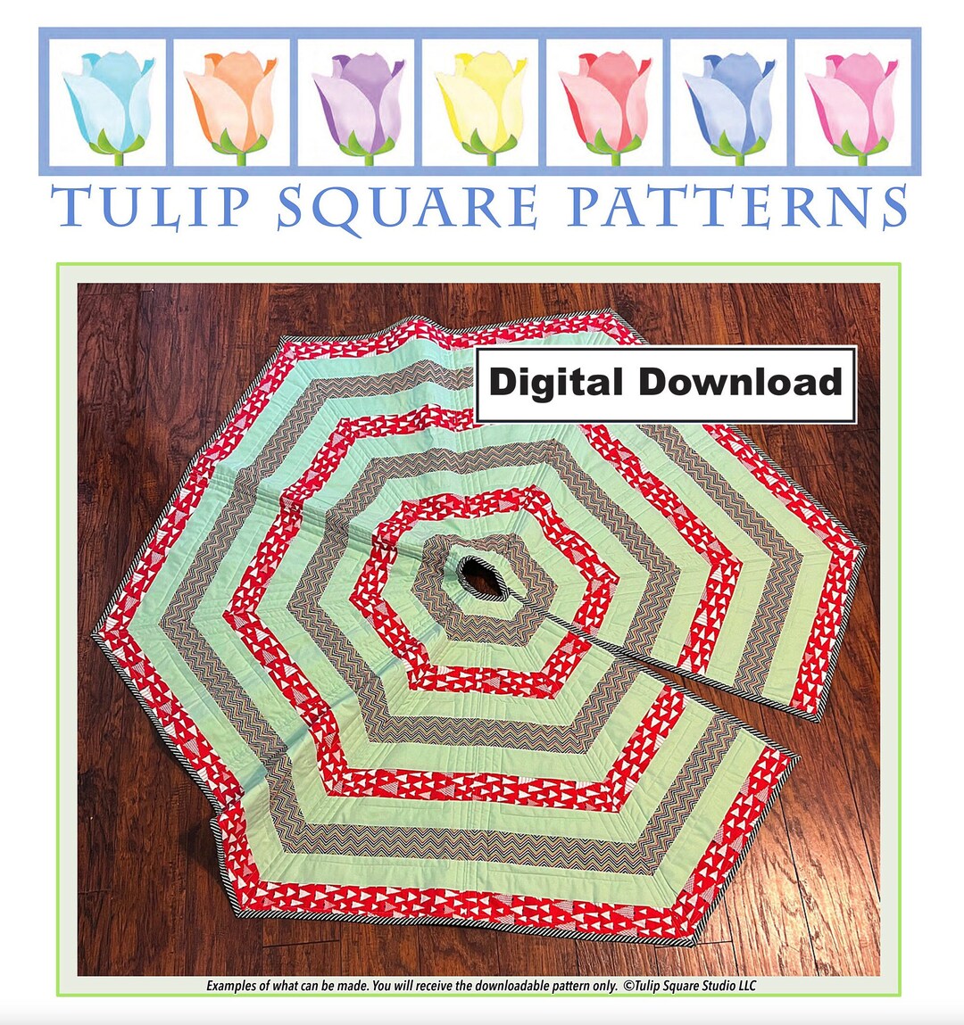 Quilted Tree Skirt Pattern - Hexagon Tree Skirt - Tulip Square Pattern ...