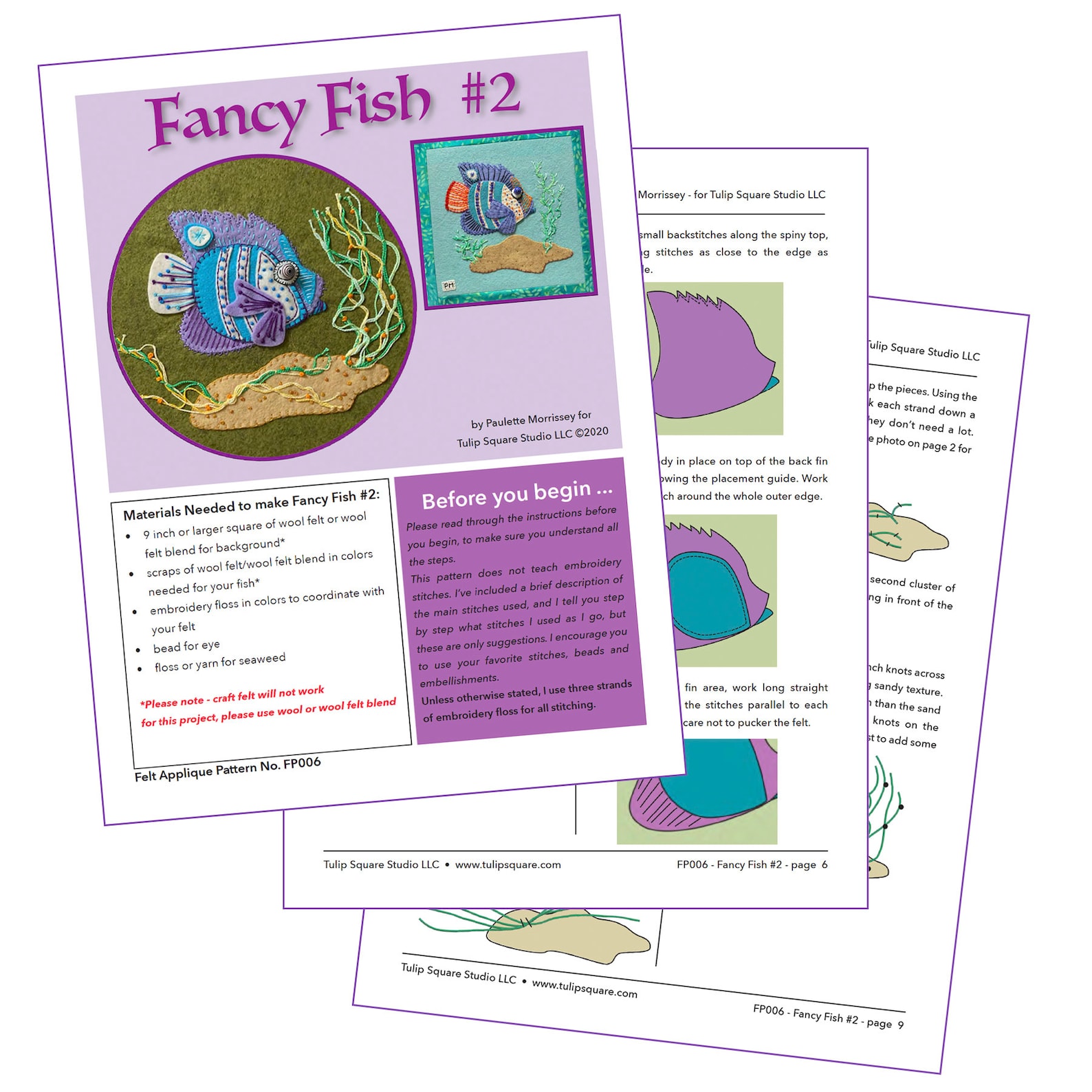 Tropical Fish Felt Applique Pattern: Colorful Wall Art (mailed Paper ...