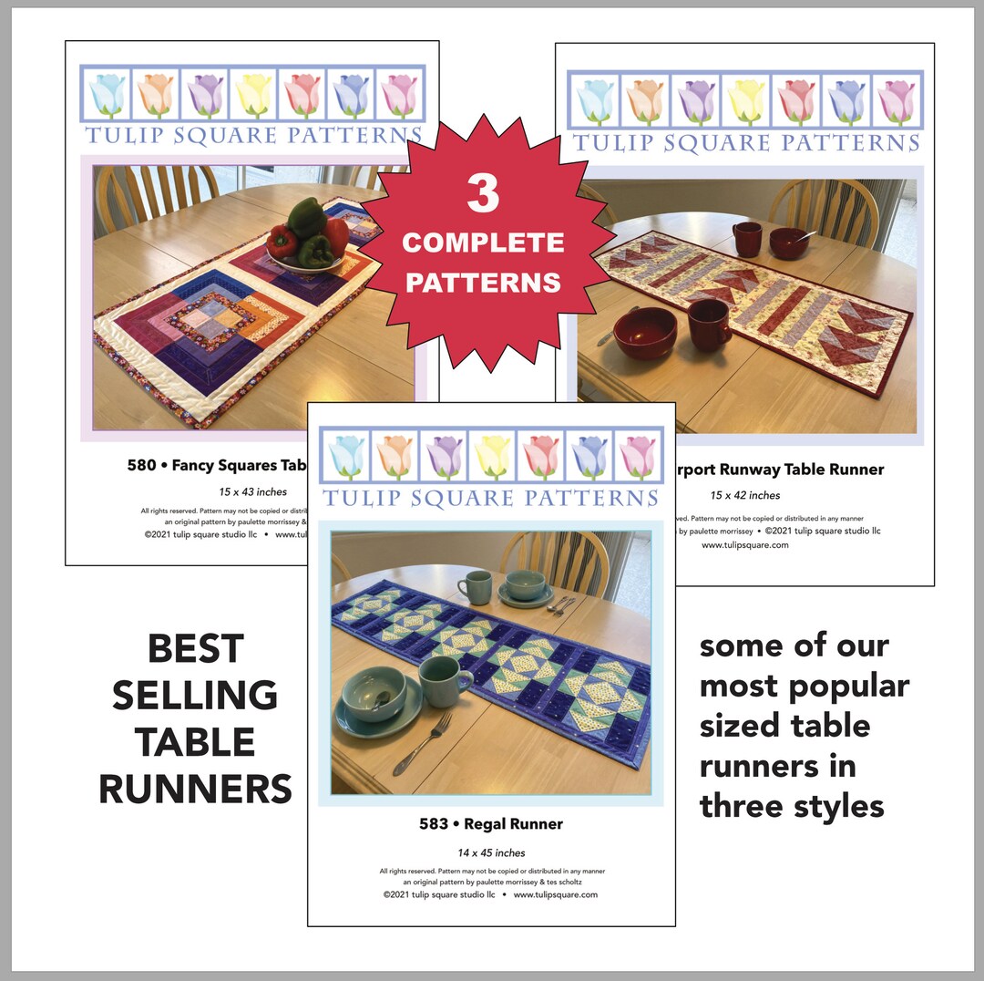 Table Runner Patterns - Set of 3 Quilted Runner Patterns - Fancy ...