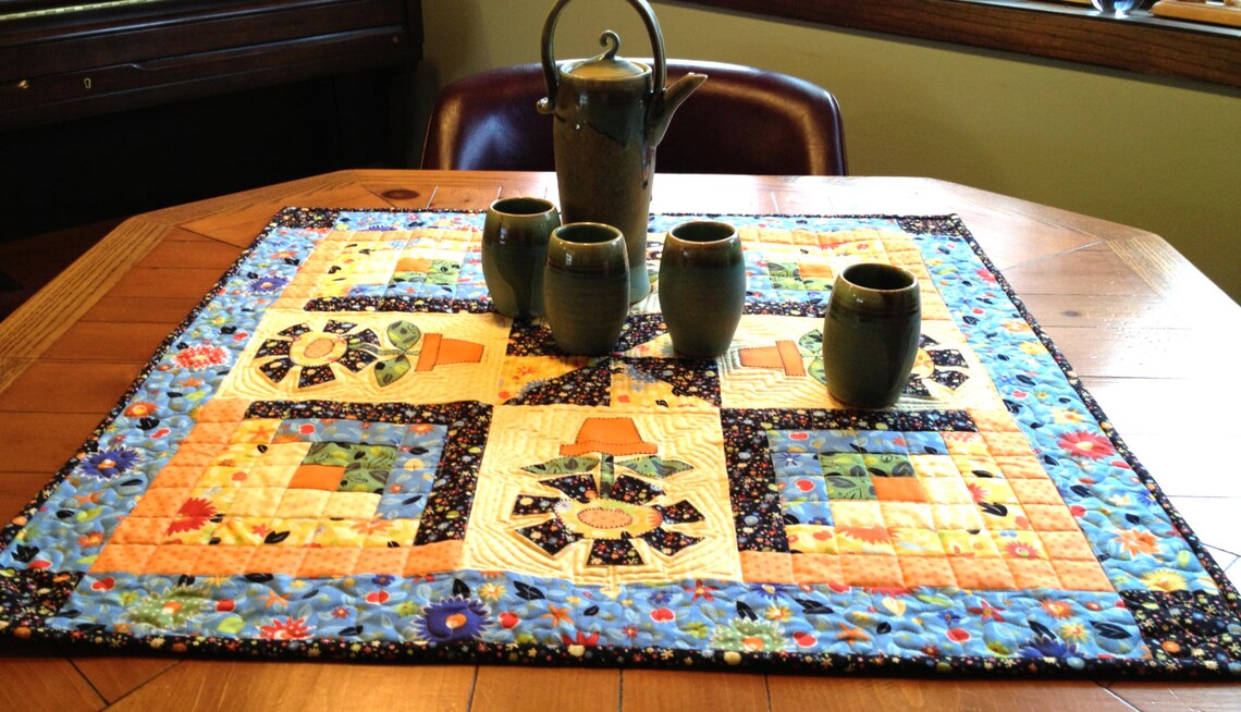 Potted Flowers Quilted Table Topper Tulip Square Pattern - Etsy