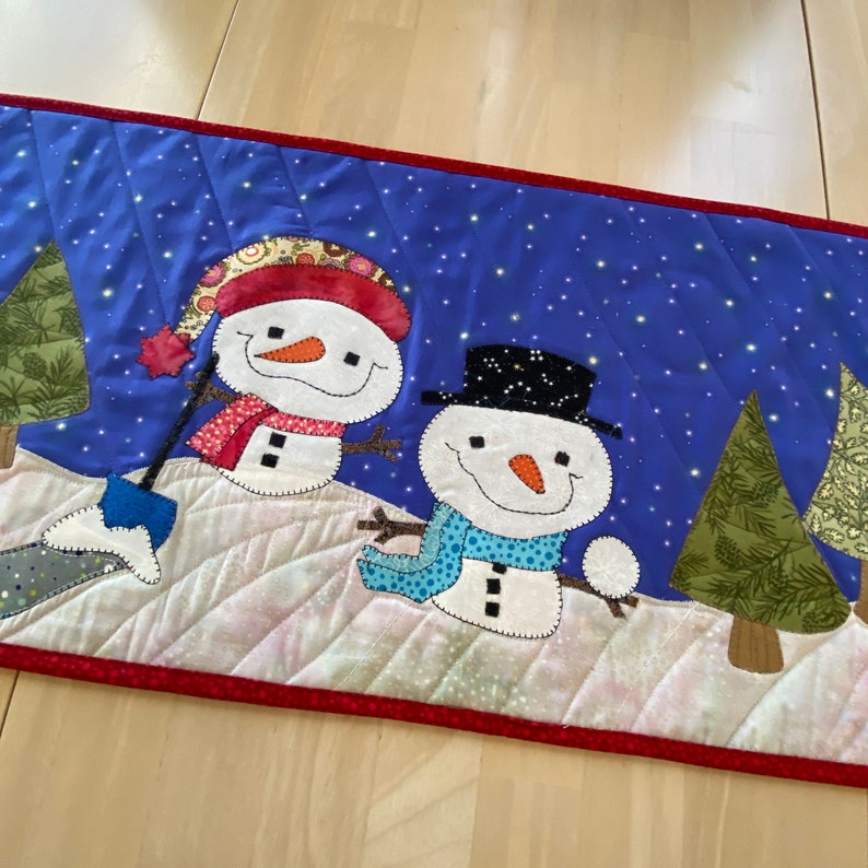 Snowman Table Runner Pattern Appliqué Snowmen Quilted Table - Etsy
