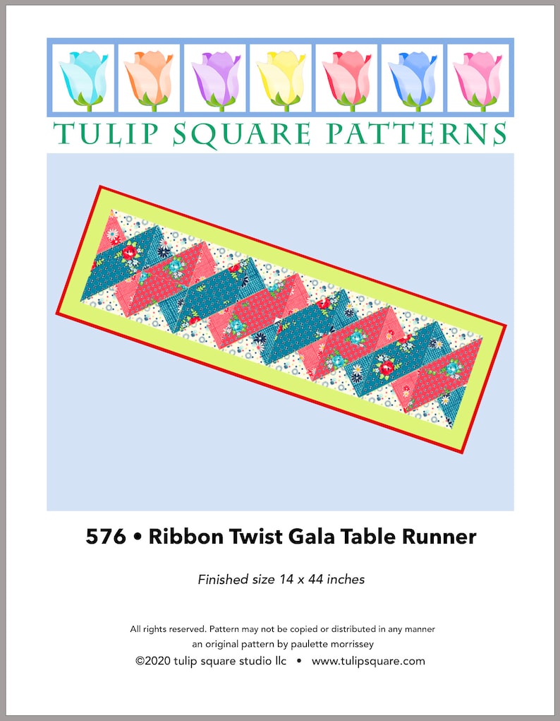 Colorful Ribbon Twist Quilted Table Runner - Tulip Square Pattern #576 ...