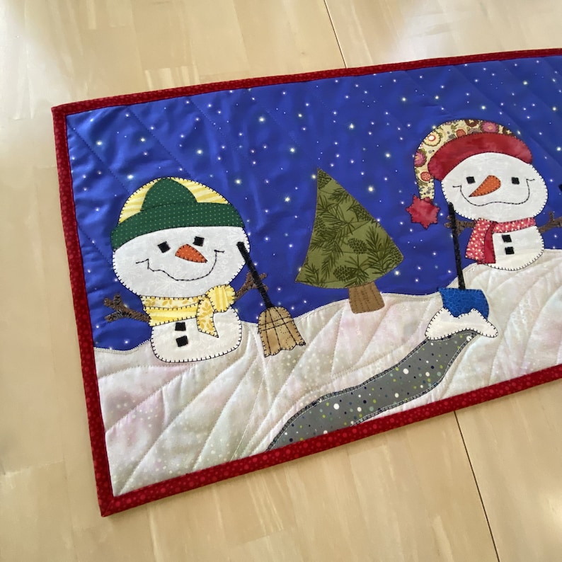 Snowman Table Runner Pattern Appliqué Snowmen Quilted Table - Etsy