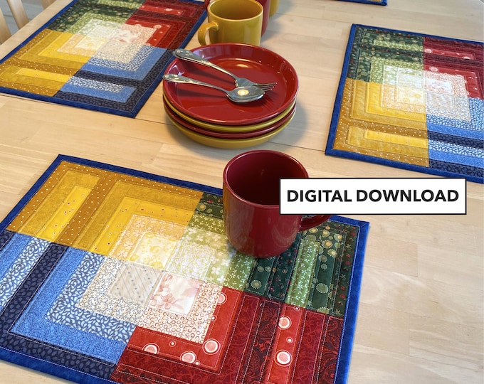 Multi Colored Stacked Squares Quilted Placemat Pattern - Digital ...