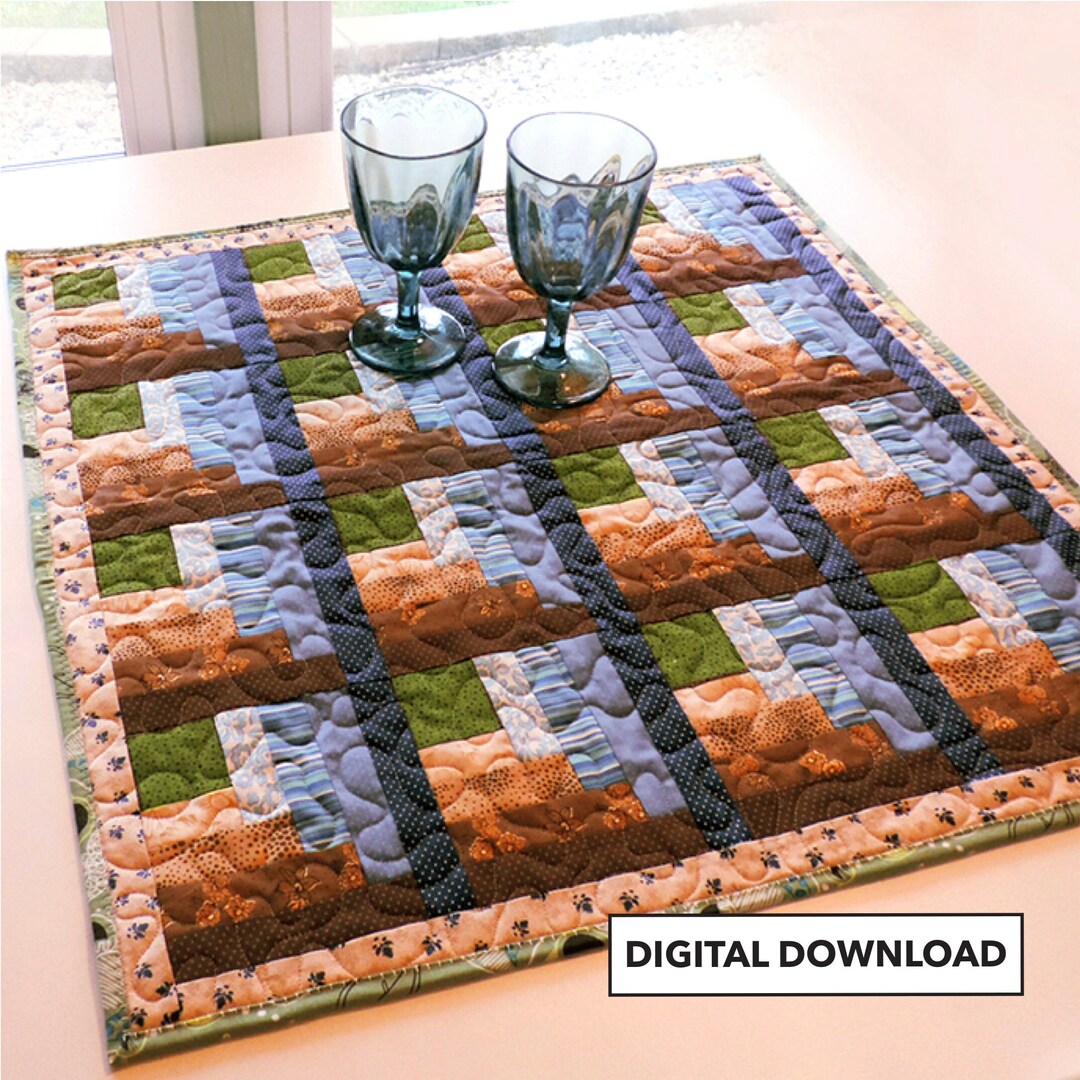 Log Cabin Corners Quilted Table Topper Pattern: Tulip Square (digital ...