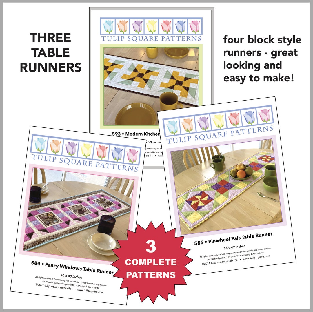 Quilted Table Runner Patterns: Set of 3 Modern Kitchen Designs (digital ...