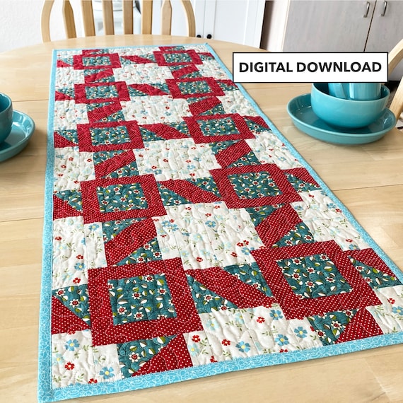 Railroad Tracks Quilted Table Runner Tulip Square Pattern - Etsy