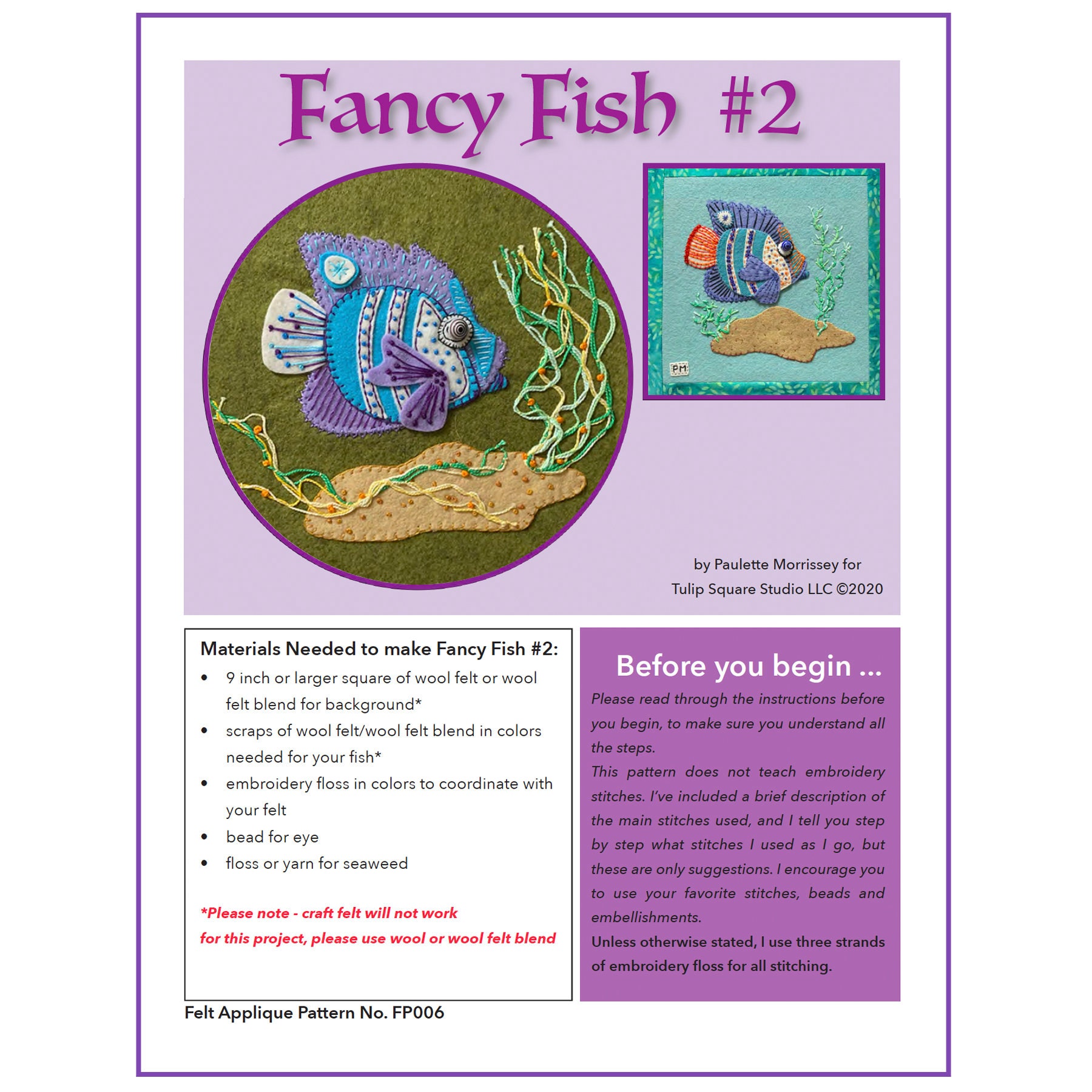 Tropical Fish Felt Applique Pattern: Colorful Wall Art (mailed Paper ...